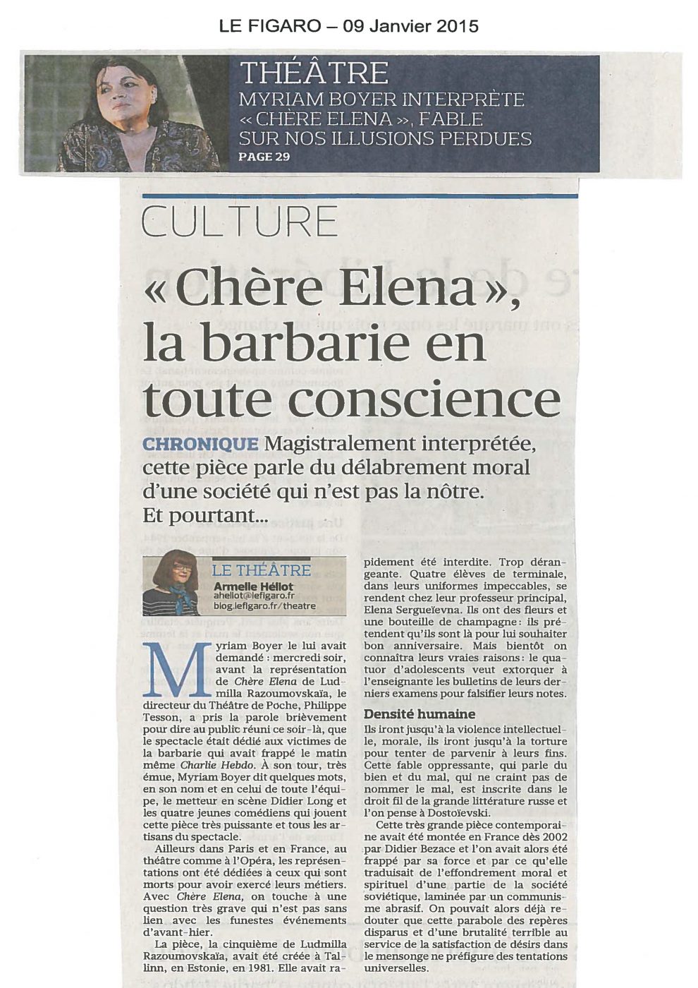 CHÈRE ELENA • Théâtre de Poche Montparnasse